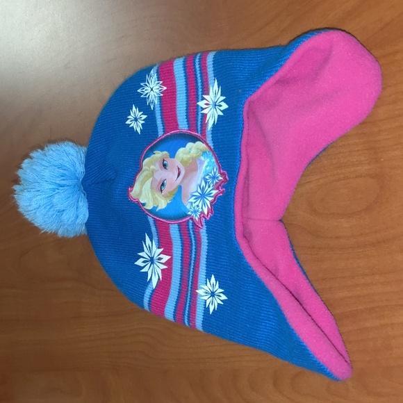 Disney | Accessories | Disney Frozen Girls Blue Elsa Fleece Lined Knit ...